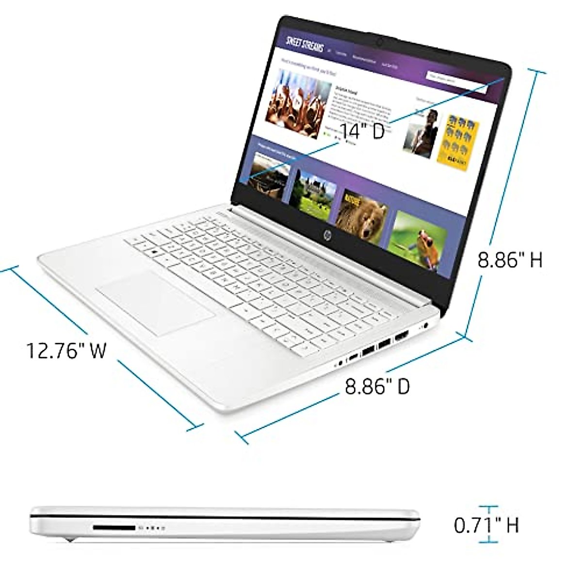 2022 HP Stream 14inch Laptop, Intel Celeron N4020 Dual-Core Processor, 4GB DDR4 Memory, 192GB Storage(64GB eMMC+128GB Card), Webcam, Bluetooth,1-Year Microsoft 365, Win10 S, Snow White | TGCD Bundle