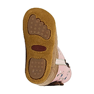 Old West Kids Boots Baby Poppets Leather Boots with Velcro Closure, Tan Vintage Foot/Pink Shaft, 3 US Unisex Infant
