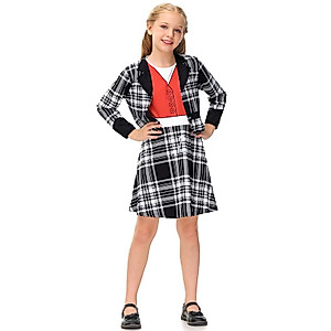 Halloween Little Girls Buffalo Plaid Clueless Schoolgirl Cher Skirt Set Mixi Dresses Black 10 Years