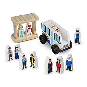 Melissa & Doug Wooden Off To Work Bus Play Set (14 pcs)