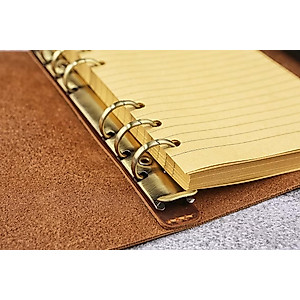 Personalized refillable 6 ring rustic leather A6 journal cover with pen holder, unique leather A6 refill planner binder sketchbook NA605SS