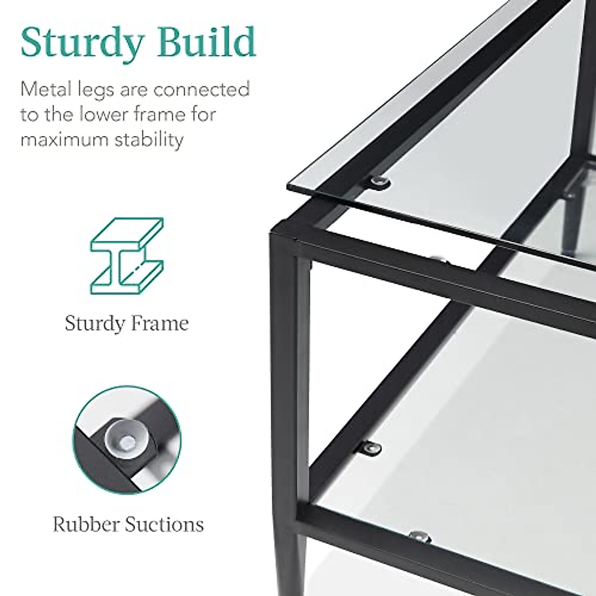 Best Choice Products 32” Square Glass Coffee Table, Large 2-Tier Accent Furniture for Living Room, Bedroom w/Metal Frame, Glass Shelves - Black