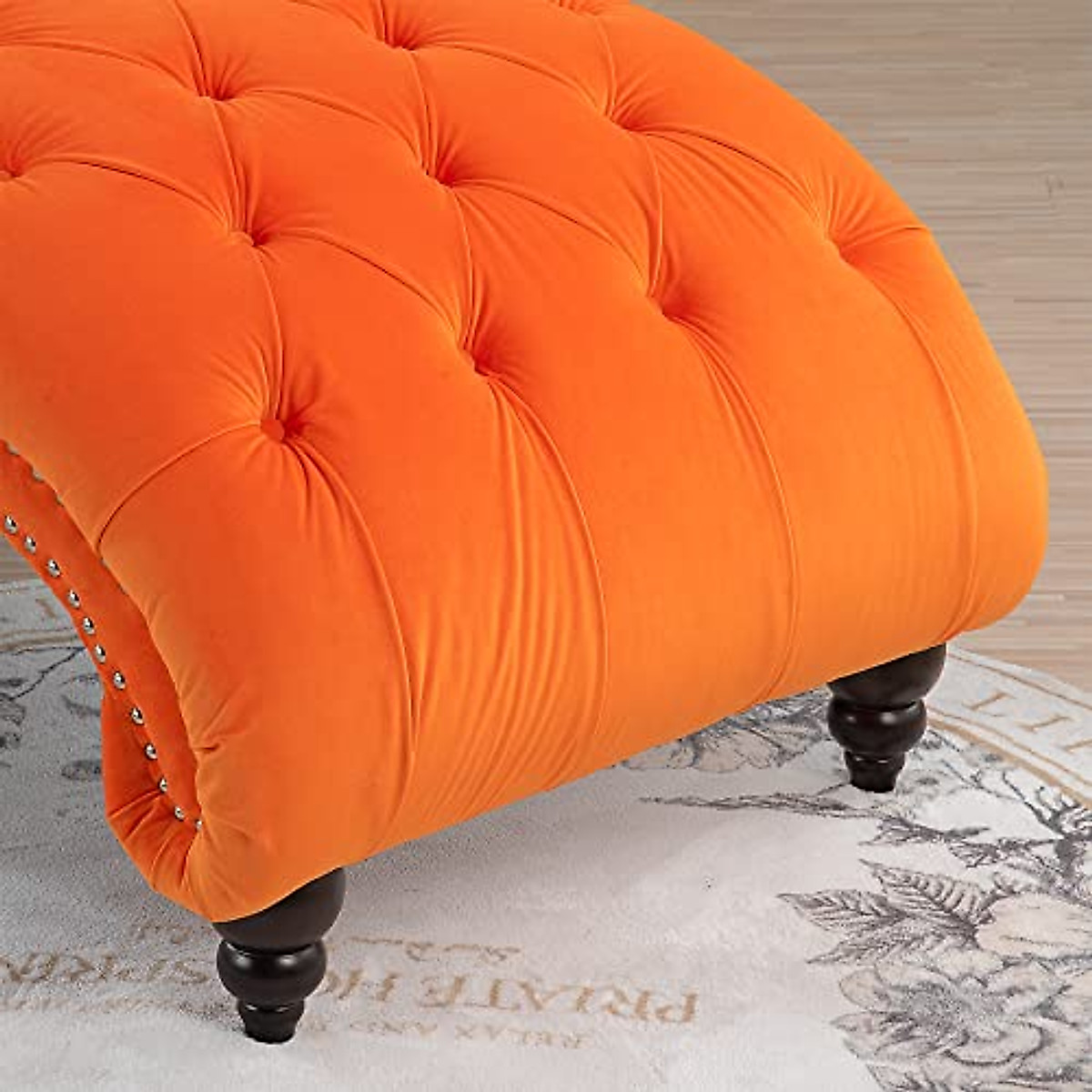 Fulocseny Tufted Velvet Chaise Lounge Indoor,Leisure Accent Chair Upholstered Couch,Velvet Chaise Lounge Chair,Tufted Armless Chaise Lounge,Velvet Fabric+Wood Frame+Foam +Wood Legs (Orange)