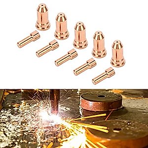 Plasma Cutter Torch Nozzle, 10Pcs Copper Standard Size Lightweight Nozzle Electrode Kit High Temperature Resistant Easy to Use for Replacement