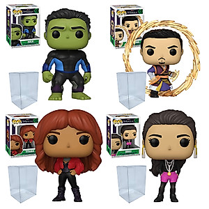 She-Hulk Funko Pop Set of 4 with Protector Bundle - Includes Hulk #1130, Wong #1131, Titania #1132 and Nikki #1133 Vinyl Figures with 4 Blue Salamander Emporium Plastic Protector Cases
