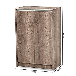 BOWERY HILL Contemporary 2 Door Shoe Cabinet, 12 Pairs Shoe Rack Storage Oranizer in Weathered Oak