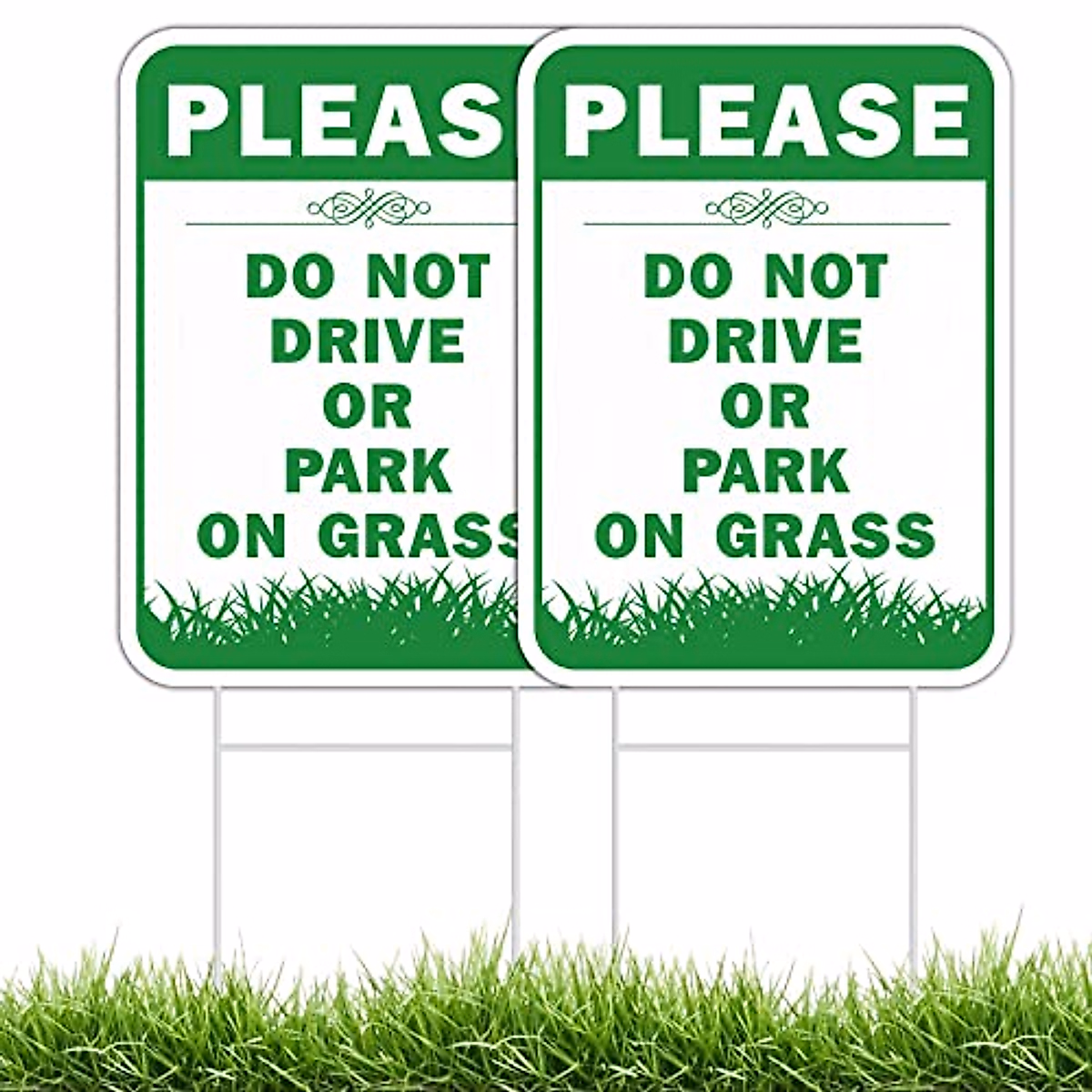 Please Do Not Drive Or Park On Grass Sign, 2Pack Keep Off The Grass Yard Sign with Metal Wire H-Stakes, 16" x12" Stay Off Grass Signs Double Sided UVresistance, Waterproof, Easy to Install