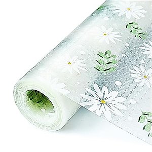 Shelf Liner, Waterproof Refrigerator Liner, Drawer Liners for Kitchen Cabinet, Bathroom Sink Mat No Slip Cupboard Mats Non Adhesive Fridge Liner EVA Place Mats Roll - Leaf Daisy 17.7"×78.7"