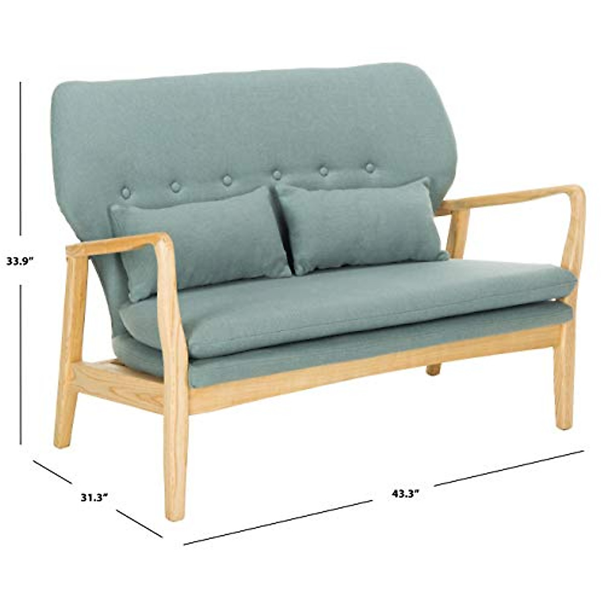 Safavieh Home Ellaria Modern Blue and Natural Settee Loveseat with Pillows