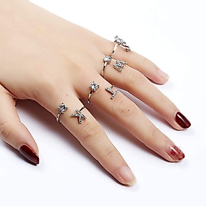 RINHOO 2PC/Set Initial Letter Alphabet Knuckle Rings A-Z Silver and Gold Crystal Adjustable Finger Ring for Women Jewelry ((gold+silver) A)