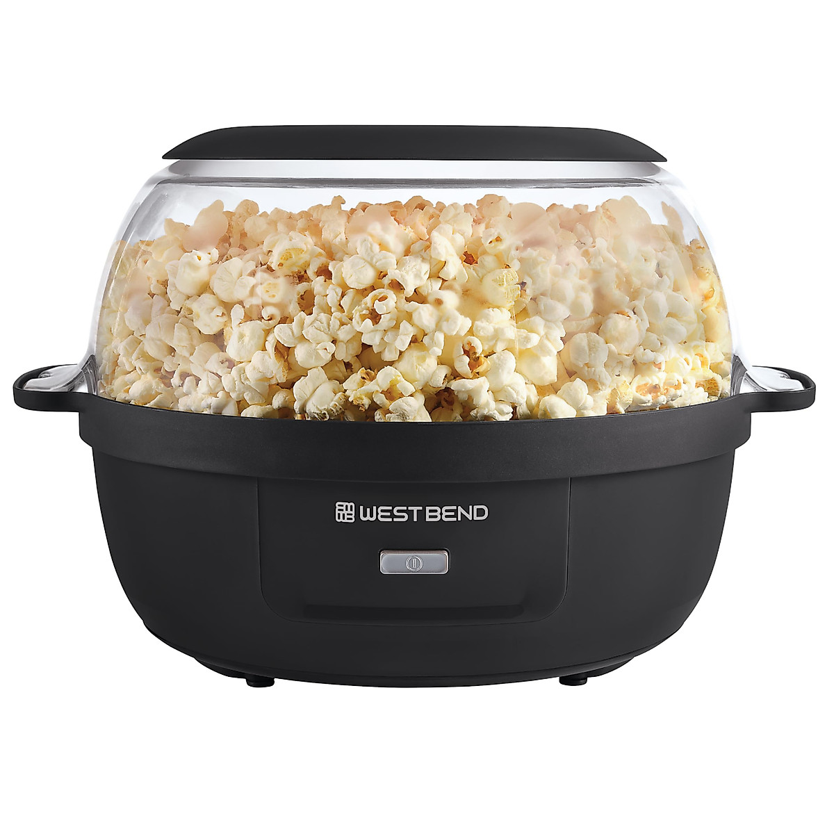 West Bend Stir Crazy Hot Oil Popcorn Popper, Popcorn Maker Machine with Large Serving Bowl Lid and Stirring Rod, 6 Qt, Black