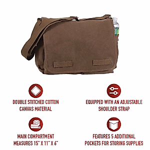 Rothco Classic Canvas Messenger Bag - Heavyweight Canvas Crossbody Shoulder Pack – Brown
