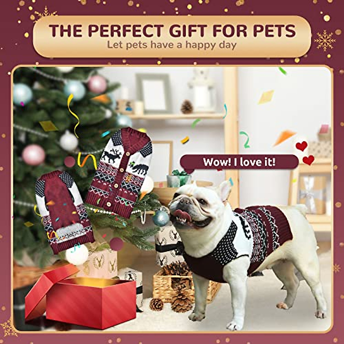 BAEJMJK Dog Christmas Sweater Xmas Pet Dog Turtleneck Clothes for Small Medium Large Dogs Soft Warm Puppy Cat Knit Jumper Dog Outfits Dog Pullover for Fall Winter Red Elk（A,2X-Large）