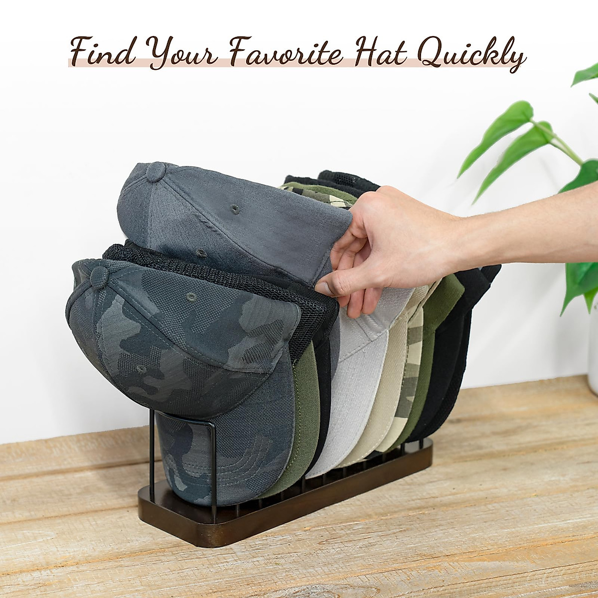 Mkono Hat Organizer for Baseball Caps, Set of 1 Hat Holder for 10 Baseball Caps, Tabletop Hat Rack Stand Hat Storage Display Baseball Cap Organizer for Desk Closet Shelf Dresser