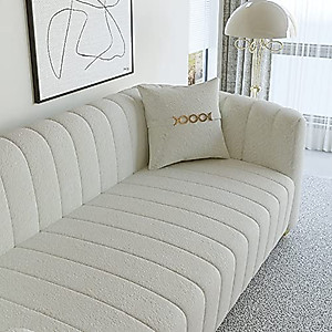 Lkvkvri 83 inch White Velvet Couch Wide Modern Loveseat Chesterfield 3-Seat Couch Sofa 750 lbs Weight Capacity with 2 Throw Pillows for Living Room