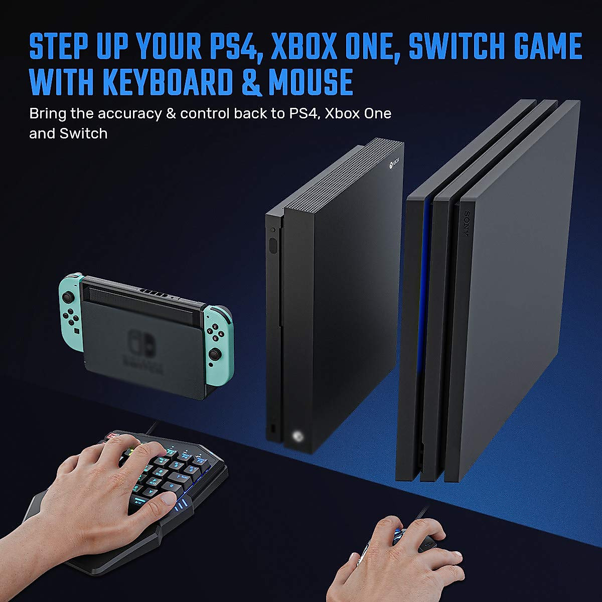 Keyboard and Mouse Combo Set Adapter for PS4 / Switch/Xbox One, IFYOO KMAX2 Plus Game Console Wired Converter Compatible with Fortnitee/PUBGG/Rainbow Six Siege and Other FPS Shooting Games