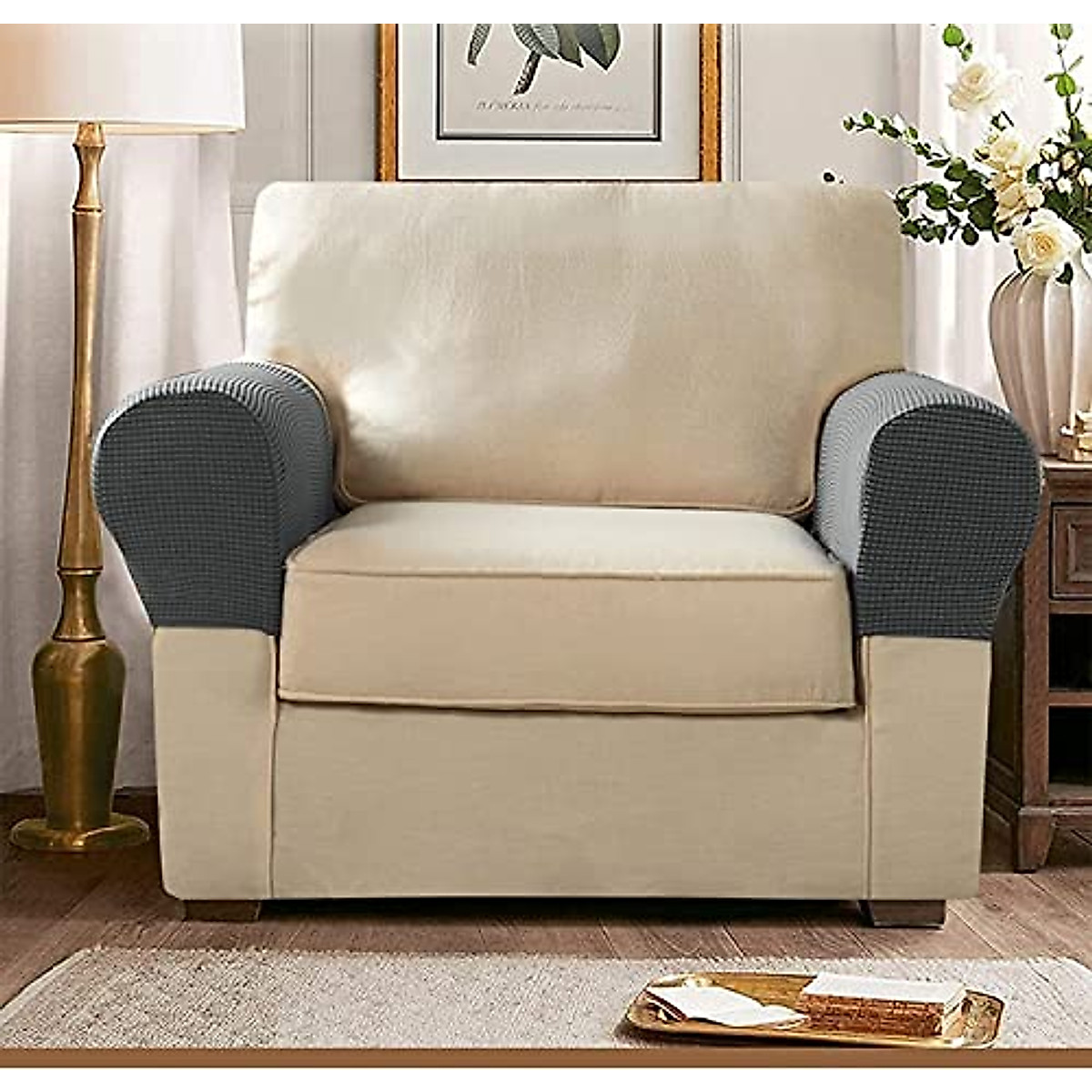 RANARA Armrest Chair Covers Sofa Armrest Protectors Anti-Slip Couch Arm Rest Cover Stretch Fabric Armchair for Chair Sofa Couches Recliner, Set of 2,Black (Color : Dark Brown)