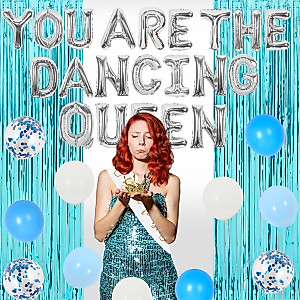 You are the Dancing Queen Decoration Dancing Queen Bachelorette Party Decorations Disco Party Decors with Dancing Queen Banner Blue Rain Curtain for Bridal Shower Disco Bachelorette Party