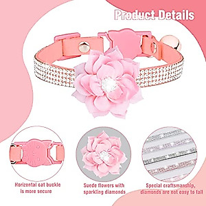 IDOLPET Cat Collar Bling Diamond Breakaway Cat Collar with Bell Rhinestones Pet Collars with Soft Velvet Adjustable Shine Collar for Cats Girls and Small Dogs Puppy (Pink)