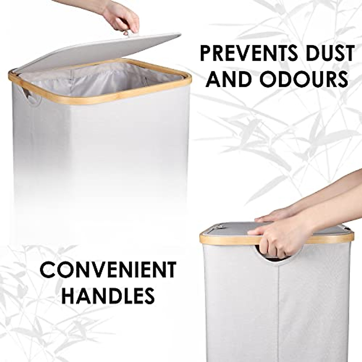 zzolee - Laundry Basket 140L with Lid, Extra Large Laundry Hamper with 3 Removable Liners (3 Compartments), Holds Up to A Week's Worth of Clothes for Family, 22x15x26 inch (Beige)