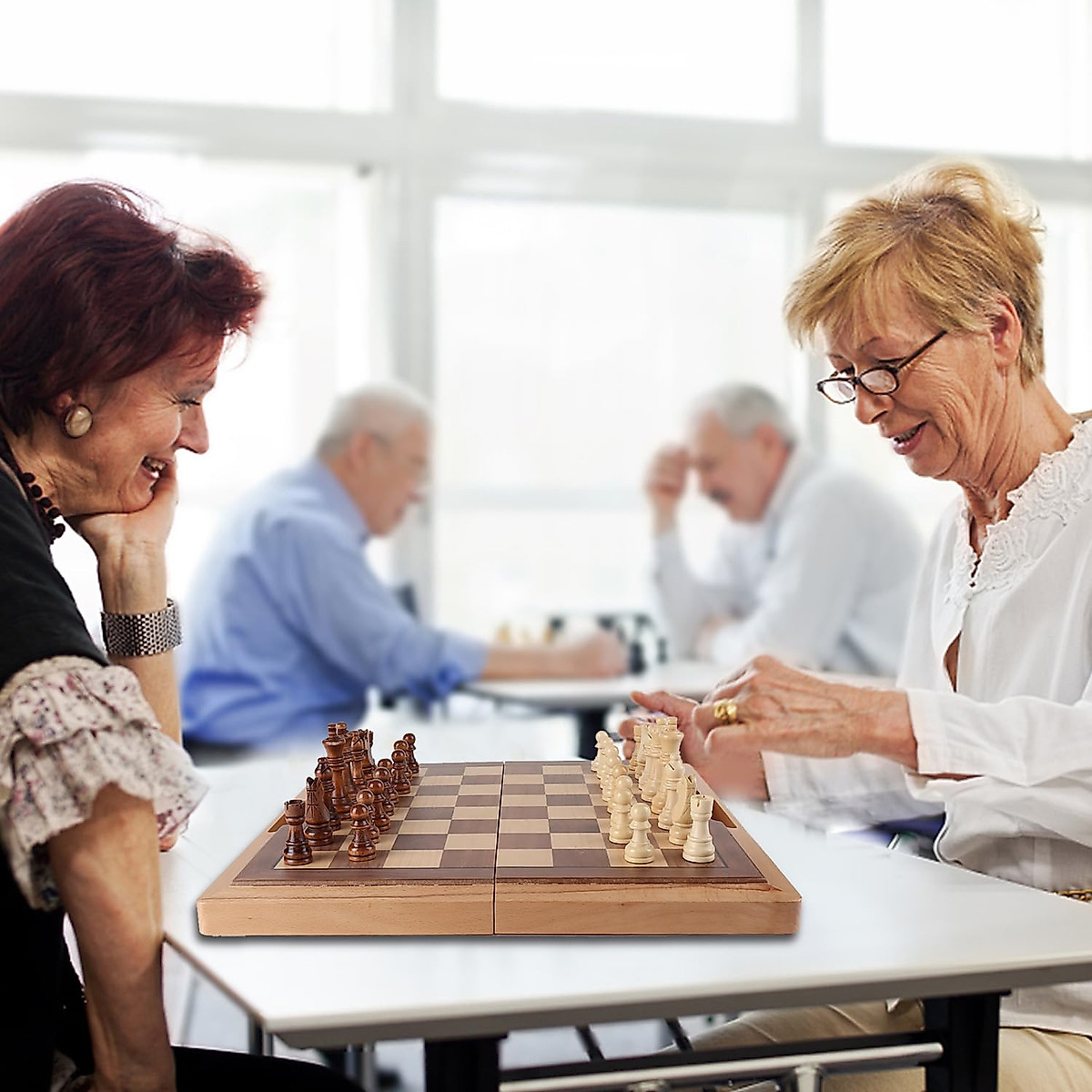 GSE Games & Sports Expert 16" Deluxe 3-in-1 Wooden Folding Chess, Checker and Backgammon Board Game Combo Set, Portable Travel Chess Checker Backgammon Set for Kids & Adults