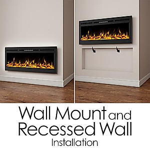 36-Inch Wall Mounted Electric Fireplace - Recessed Heater with Front Vent, Remote, LED Flames, and Log and Crystal Media by Northwest (Black)