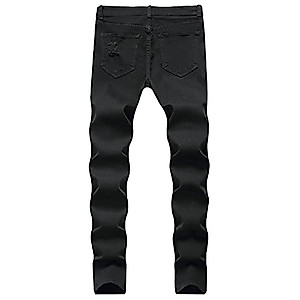 LONGBIDA Men's Slim Fit Ripped Stretch Skinny Jeans for Men, Distressed Tapered Leg Fashion Pants, Black, 42