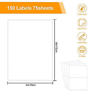 150 Pcs Labels for Storage Bins, 6 X 4 Inch Removable Labels for Storage Bins, Tear Resistant No Residue Storage Bin Labels, Matte White Blank Box Labels for School, Home, Business