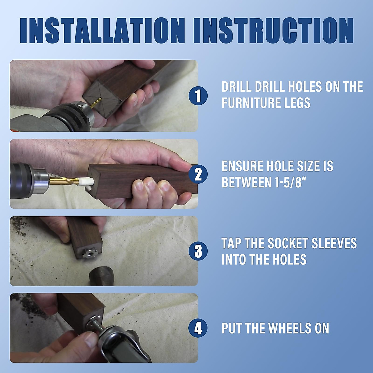 Podoy Antique Casters Wheels 1-5/8-Inch with Stem Socket Replacement for Furniture Chairs Small Sofa Office Decorative Casters Use for All Hardwood Floor (Set of 4)