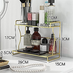 Makeup Organizer Shelf,2 Tier Bathroom Cosmetic Storage Shelf,for Dresser, Countertop, Bathroom and More, Gold