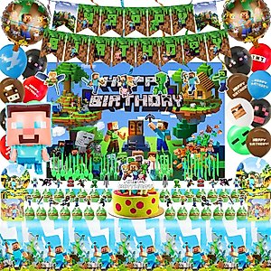 Birthday Party Supplies - 203pcs Birthday Party Supplies Decorations - Party Supplies include Banner, Backdrop, Tablecloth, Cake Toppers, Balloons, Hanging Swirls