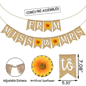 Doumeny From Miss to Mrs Burlap Banner Artificial Sunflower Bunting Garland Bridal Shower Party Banner Jute Wedding Bunting Banner for Bachelorette Engagement Announcement Anniversary Party Decoration