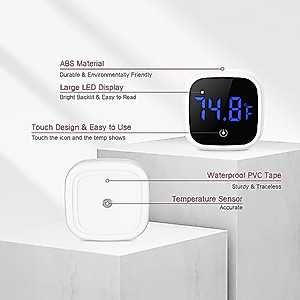 LOFICOPER Digital Aquarium Thermometer, Stick-on Fish Tank Thermometer, Wireless Tank Temperature Sensor with LED Touch Screen, Battery, ℉, for Fresh Water, Tap Water, Marine Water