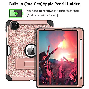 BENTOBEN iPad Air 5th/4th Generation Case, iPad Pro 11 Case, Glitter Sparkly 3 Layer Heavy Duty Shockproof Kickstand Faux Leather with Pencil Holder Protective Tablet Case Cover, Rose Gold