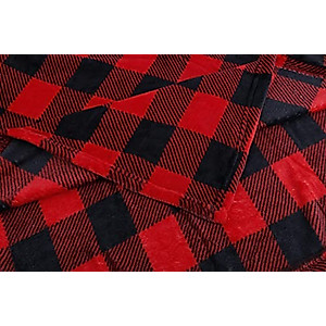 Winter Warm Red and Black Buffalo Plaid Patterned Decorative Super Soft Twin Woven Fleece Couch Throw Blanket