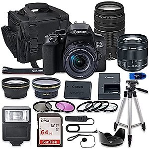 Canon EOS 850D (Rebel T8i) DSLR Camera Bundle with 18-55mm STM & 75-300mm III Lens Bundle + 64GB High Speed Memory Card + Accessory Kit