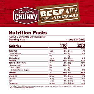 Campbell’s Chunky Soup, Beef Soup with Country Vegetables, 18.8 Oz Can