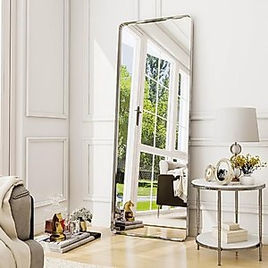 VooBang Full Length Mirror Deep Framed 21x64 Inch Floor Stand, Leaning or Dressing Modern Sleek and Chic Design Ideal for Bedroom, Closet, or Entryway Silver