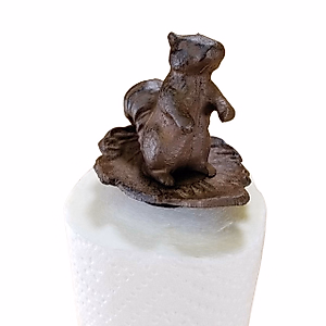 Squirrel in Leaf Paper Towel Holder Countertop Rustic Brown Cast Iron and Aluminum