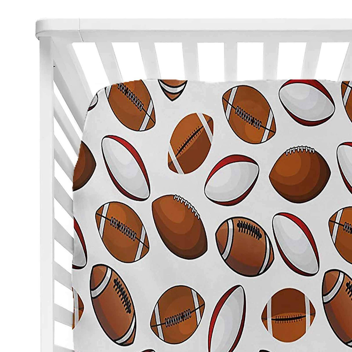 Lyzelre American Football Fitted Crib Sheet,Classic Design Rugby Balls in Cartoon Style Sports Competition Microfiber Silky Soft Toddler Mattress Sheet Fitted,28"x 52"x 8'',Baby Sheet for Boys Girls