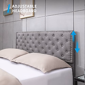 Mjkoen Bed Frame with Storage, Tufted Bed Frame with 4 Storage Drawers,King Size Upholstered Bed Frame with Adjustable Headboard for Bedroom Light Grey