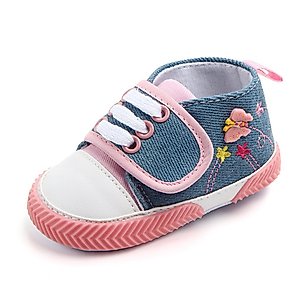 OAISNIT Baby Canvas Shoes - Infant Boys Girls Crib Shoes Toddler Denim Sneakers First Walkers for 0-18 Months (4.6 inches (6-12 Months), Pink)