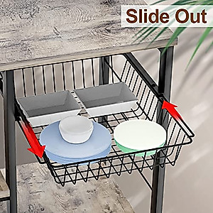 X-cosrack Kitchen Baker's Rack, 68inch Microwave Oven Stand with Pull-out Wire Basket, 8 Hooks + 15 S Hooks,3 Tier + 4 Tier Utility Storage Shelf with Mesh Panels for Utensils, Pots, Pans, Spices