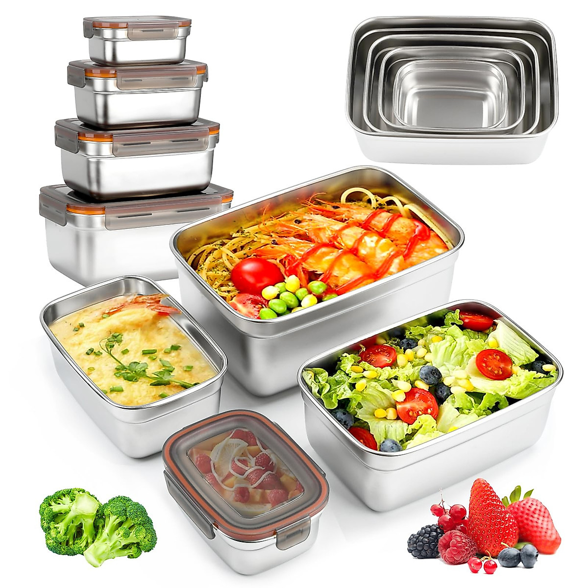 4 Pack Food Storage Containers with Lids, Stainless Steel Fridge Storage Containers Airtight Leak-Proof Metal Storage Containers for Food Leftover Storage at Home or for Camping Trip Road Trip