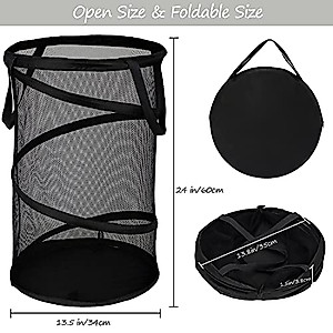 BATTOO Large Collapsible Laundry Basket Foldable Mesh Pop Up Hamper with Handles for Laundry Room, Bathroom, Kids Room, College Dorm, Travel, Storage Organizer Black
