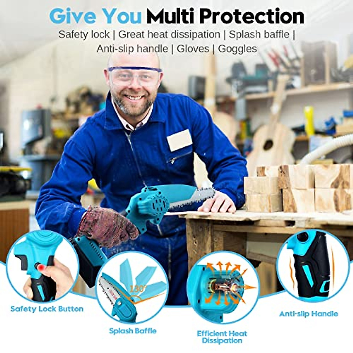 Cordless Hedge Trimmer & Mini Chainsaw Cordless Electric Set, Hedge Trimmer for Garden Trimming, 6-Inch 4-Inch Mini Chainsaws One-Handed Small Wood Cutting, Both Battery Included