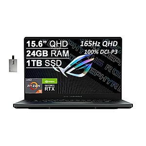 2021 ASUS ROG Zephyrus 15.6" QHD 165Hz Gaming Laptop Computer, AMD Ryzen 9-5900HS, 24GB RAM, 1TB PCIe SSD, Backlit Keyboard, NVIDIA GeForce RTX 3080 Graphics, Six Speakers, Win 10, Gray, 32GB USB Card
