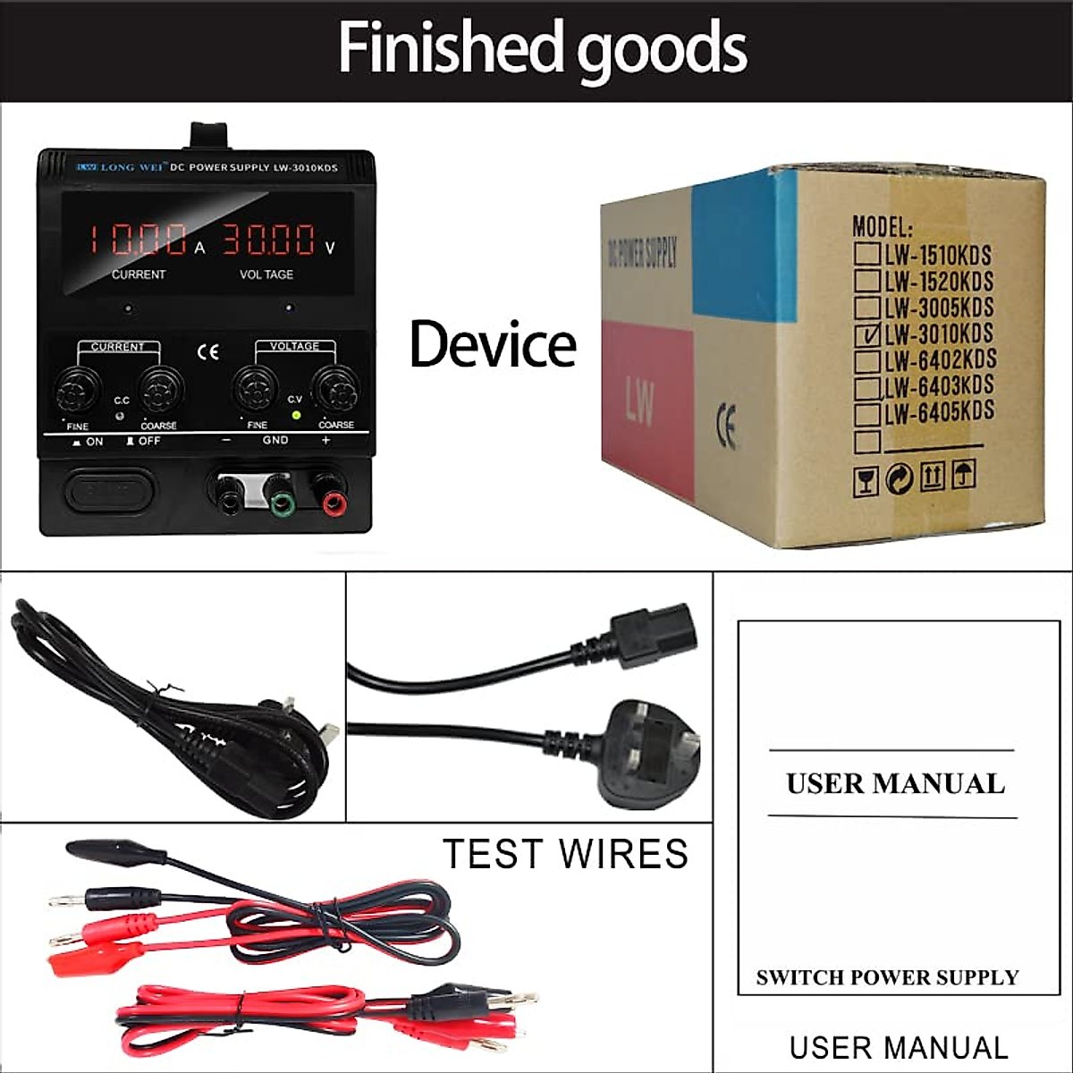 Lwlongwei DC Power Supply Variable, 30V 10A 300W Adjustable Switching Regulated DC Bench Power Supply with 4-Digits LED Power Display Coarse and Fine Adjustments
