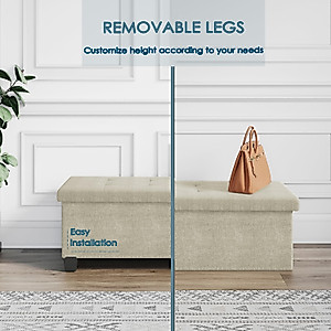 STORAGEBUD SB-STRGBNCH-43IN-WHT-FBRC lidded-Home-Storage-Bins, 43 Inch, Ivory Fabric