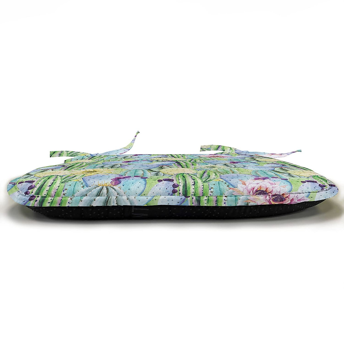 Ambesonne Cactus Chair Seating Cushion Set of 8, Types of Cactus Plant Pattern with Flowers and Buds Fruits Nature Art Image, Anti-Slip Seat Padding for Kitchen & Patio, 16"x16", Green and Blue